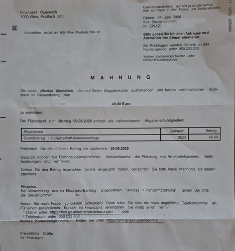 Finanzamt „mahnt“ LK-Grundbetrag ein | Landwirtschaftskammer Kärnten